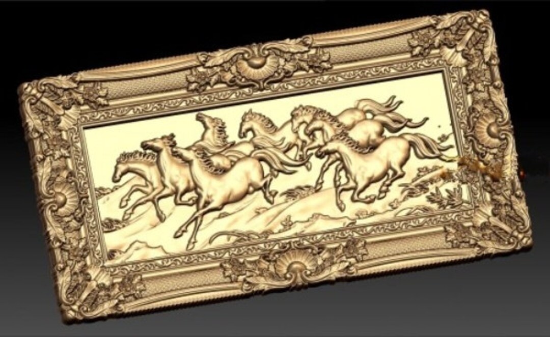 3d Framed Horses Painting Relief Model-3d Stl Drawing Files for Cnc Machine-3d Printer-cnc ...