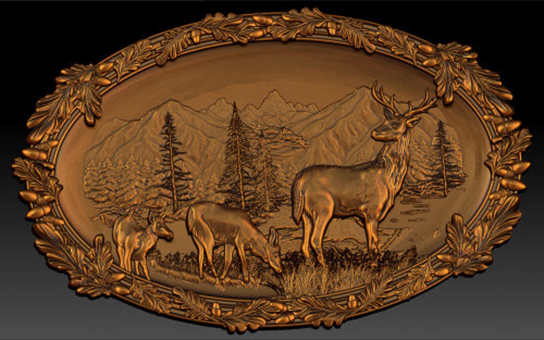 3d Framed Deer Painting Relief Model-3d Stl Drawing Files for Cnc Machine-3d Printer-cnc Router ...