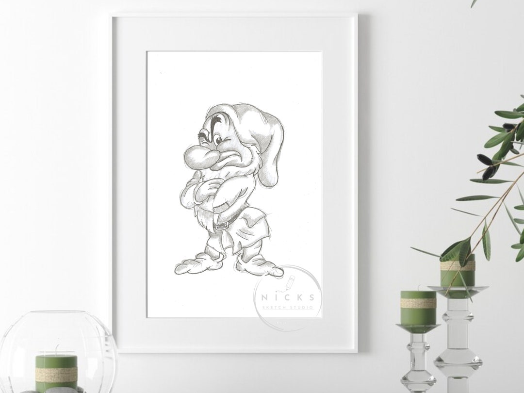 Disney Inspired Professional Hand Drawn Illustration. GRUMPY - Etsy
