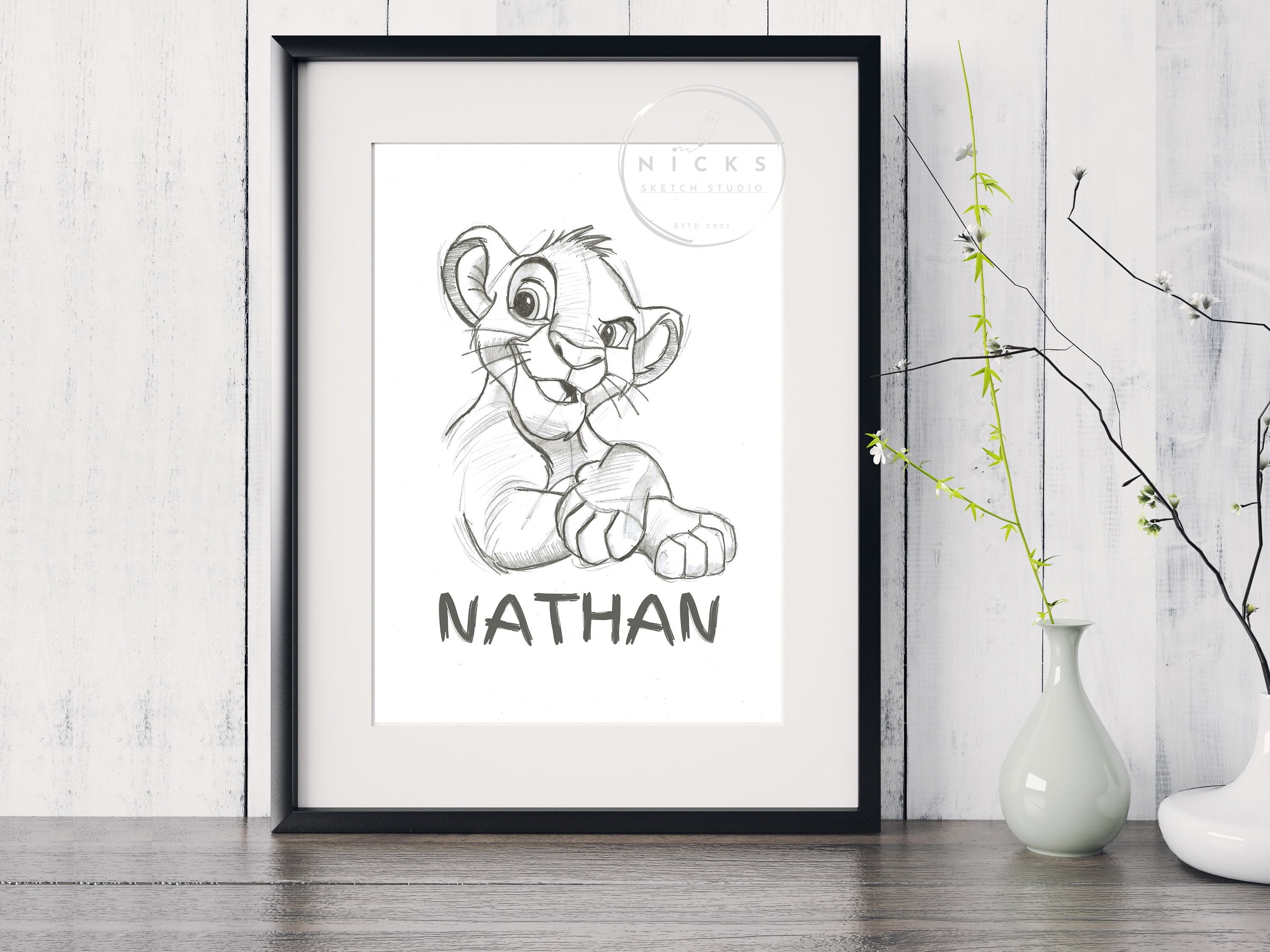 Hand Drawn Personalised Simba Inspired Illustration Print - Etsy UK