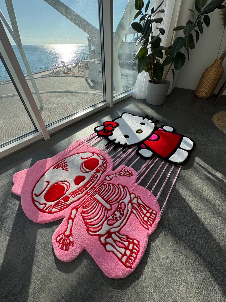 Kitty Tufted Cartoon Character 3D Rug, Unique Custom Carpet Hello - Etsy