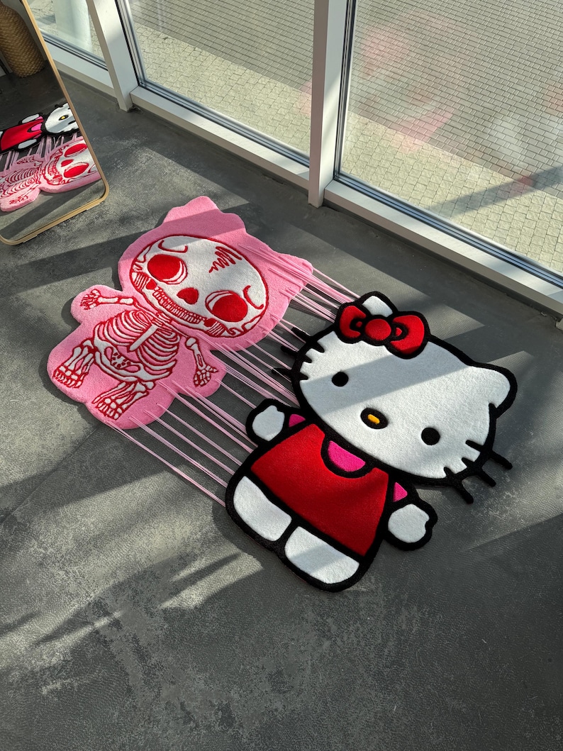 Kitty Tufted Cartoon Character 3D Rug, Unique Custom Carpet Hello - Etsy