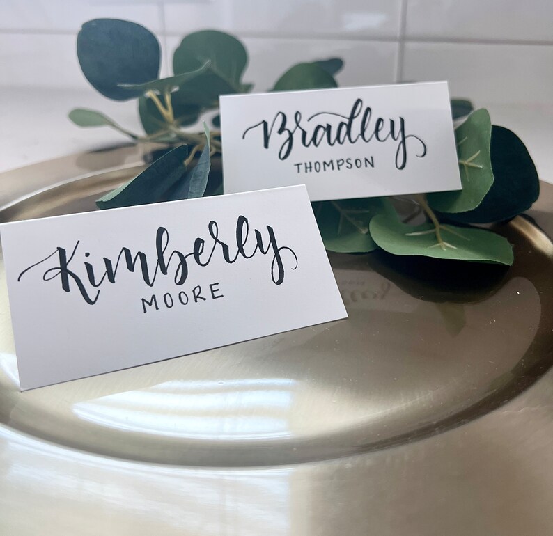 White Tented Place Cards | Handlettered Place Cards | Wedding Place ...