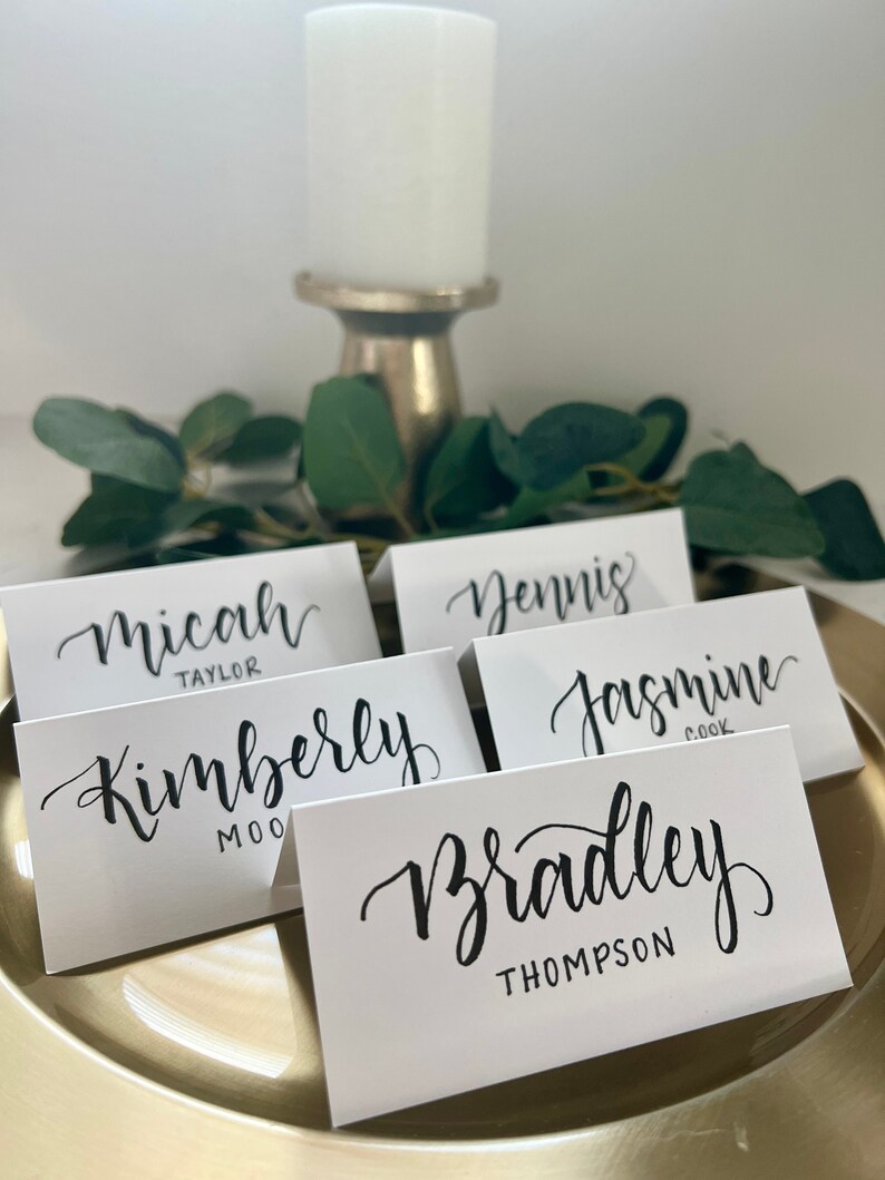 White Tented Place Cards | Handlettered Place Cards | Wedding Place ...
