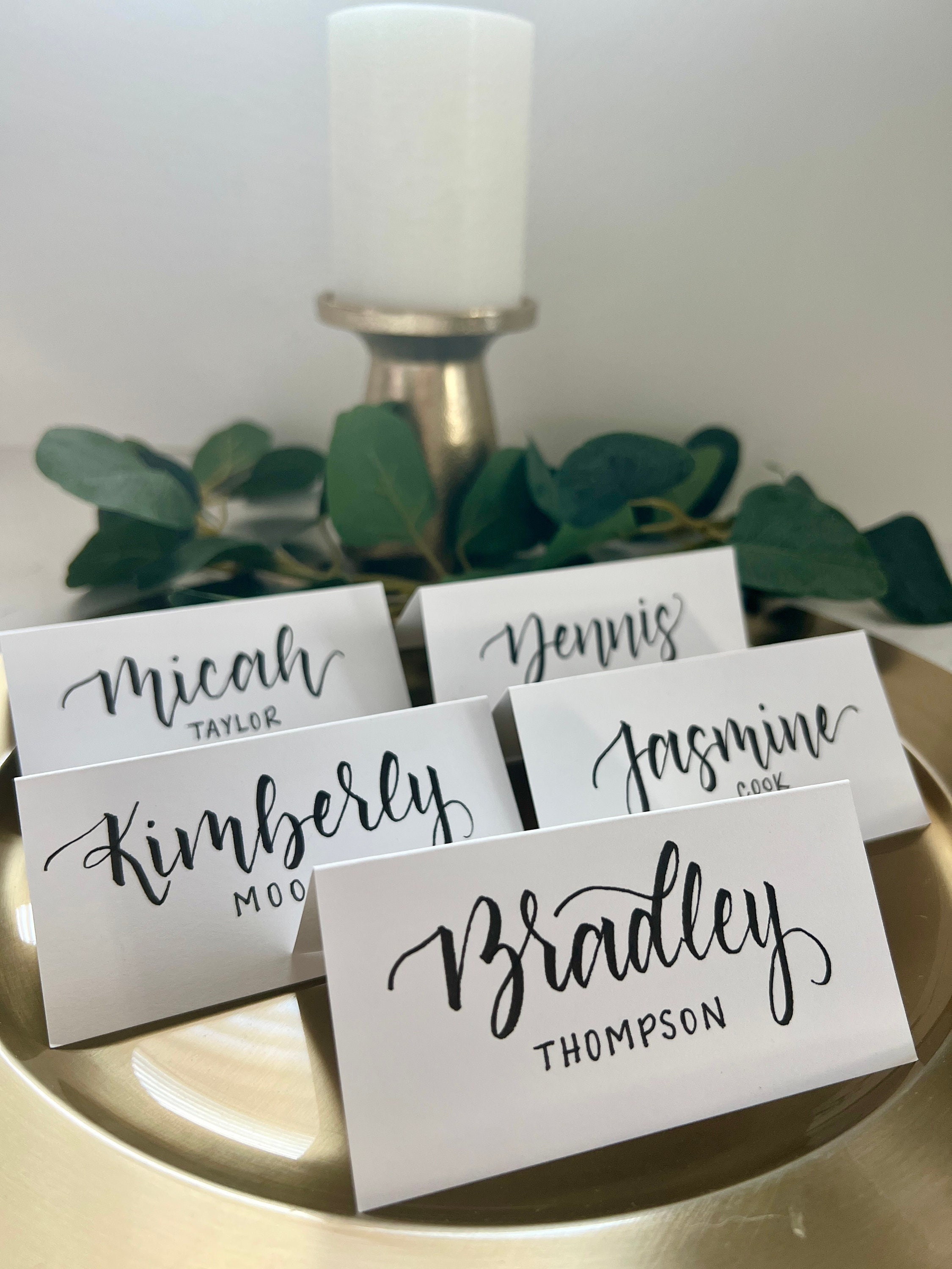 White Tented Place Cards | Handlettered Place Cards | Wedding Place ...