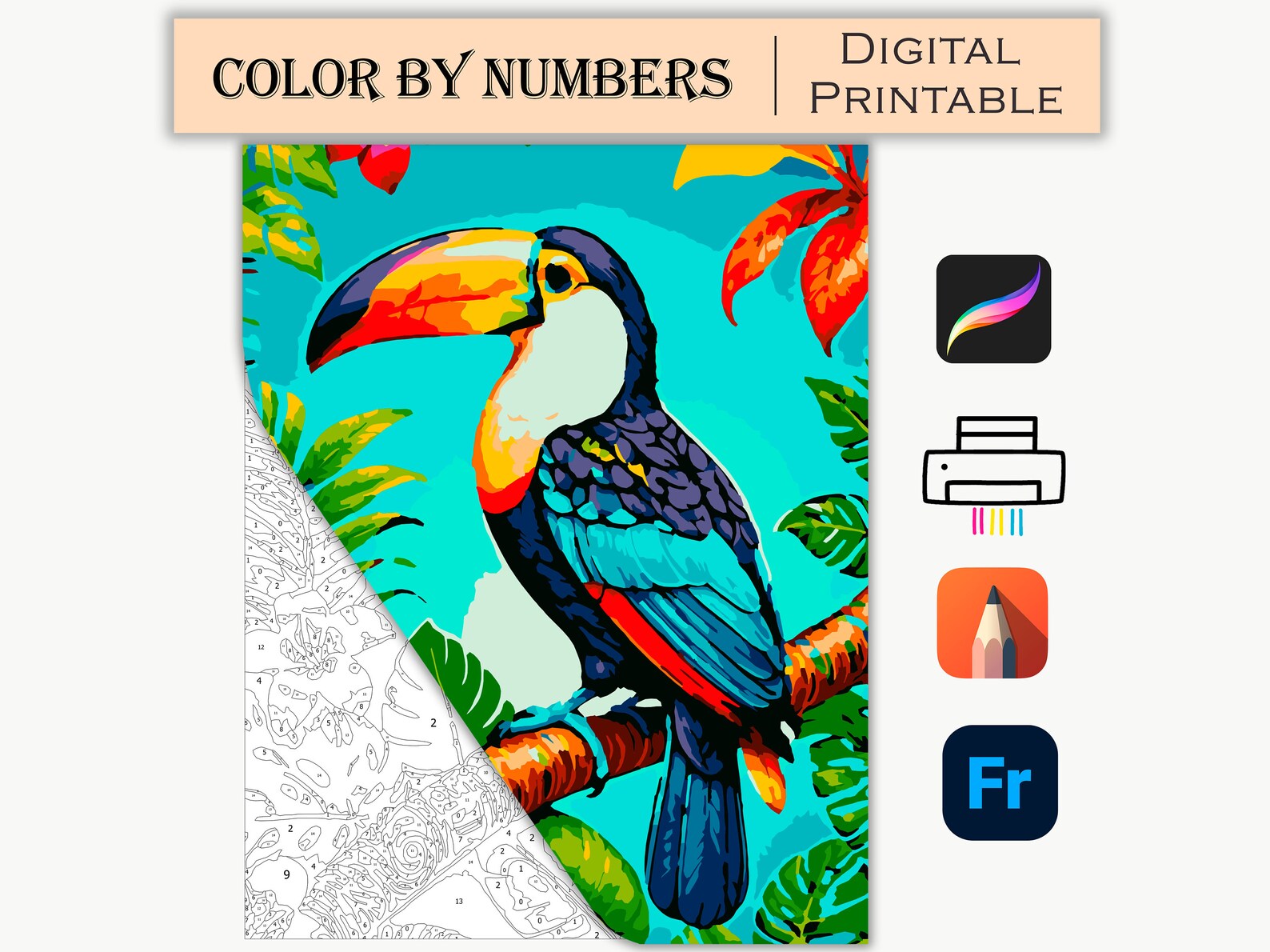Color by Numbers for Adults, Paint by Numbers, Coloring Page Toukan ...