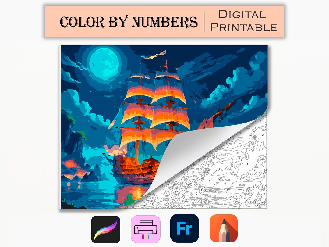 Color by Number for Adult, Paint by Numbers, Coloring Page Ship, Sea ...