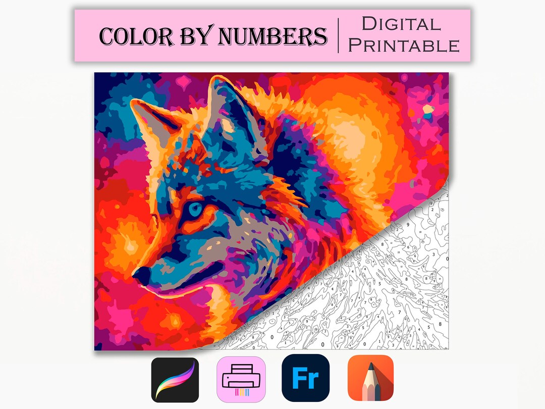 Color by Number for Adult, Paint by Numbers, Coloring Page Colorful Fox ...