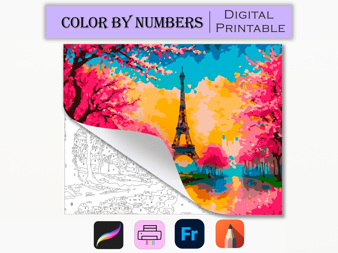 Color by Number Adult Eiffel Tower, Paris Paint by Numbers, Printable ...