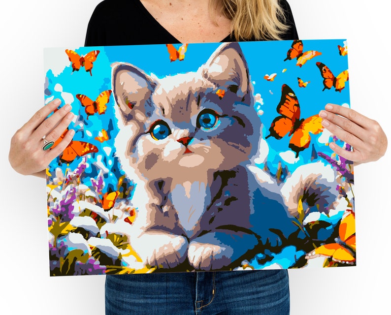 Paint by Number Kit Adult Lovely Kitten, Cute Cat Color by Numbers ...