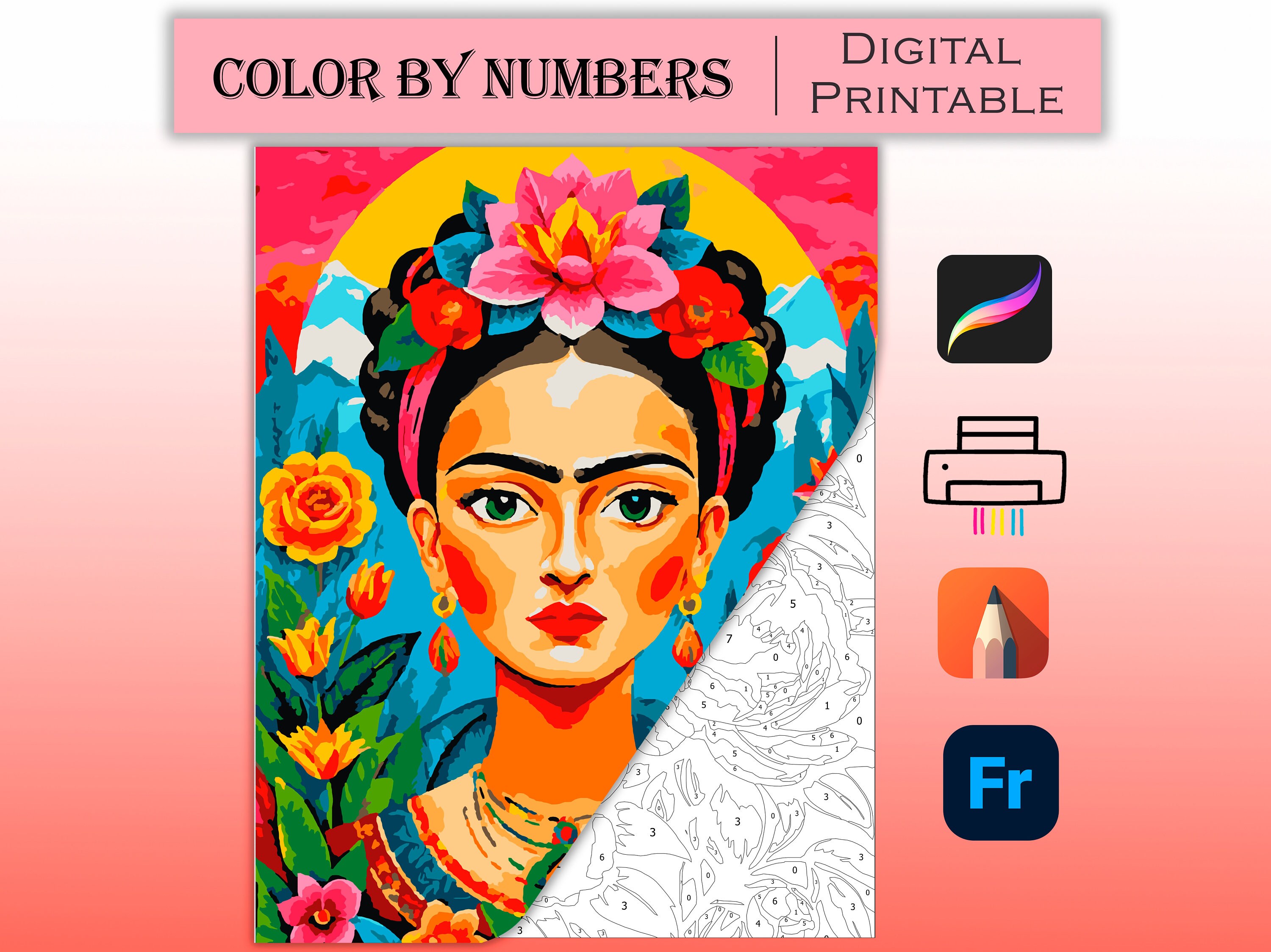 Color by Number, Paint by Numbers for Adult, Frida Kahlo, Woman and ...