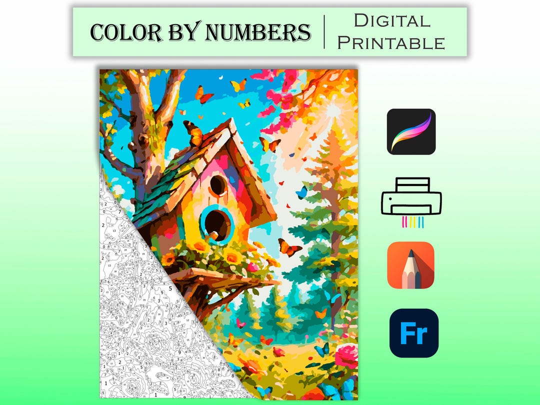 Color by Number for Adult, Paint by Numbers, Coloring Page Birdhouse ...