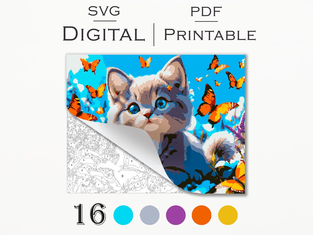 Paint by Number Kit Adult Lovely Kitten, Cute Cat Color by Numbers ...