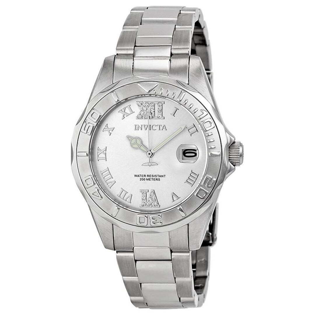 Invicta Ladies Pro Diver Silver Dial Crystal Accent Stainless Steel ...