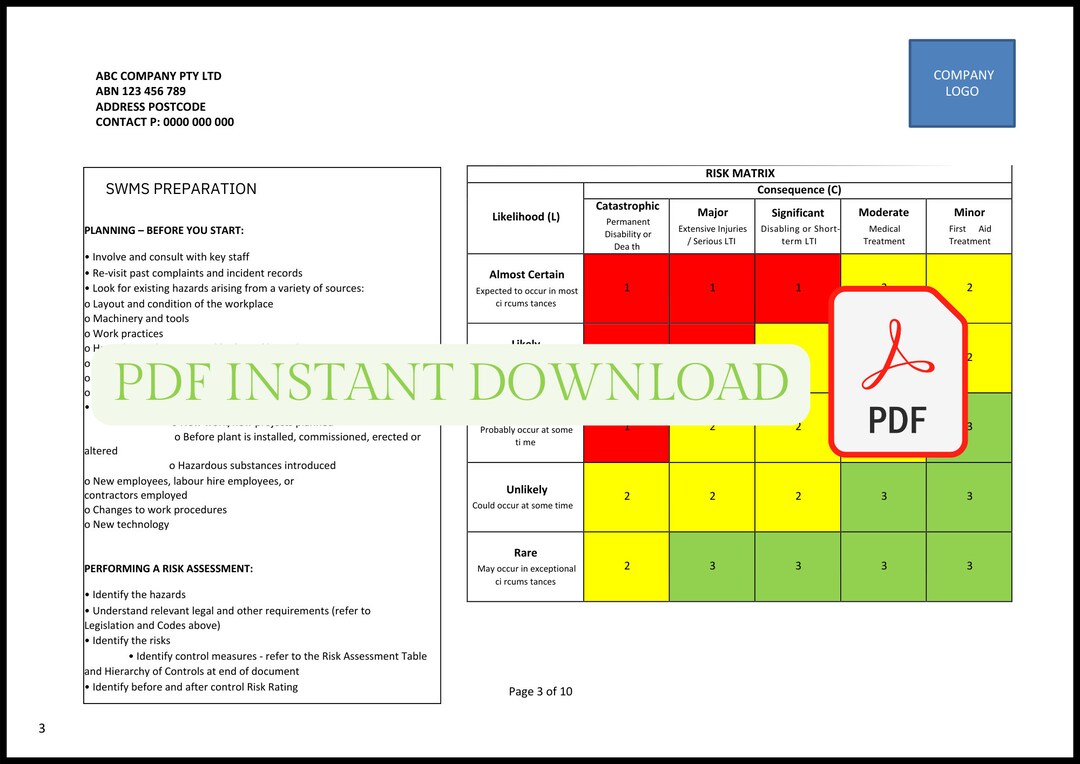 Safe Work Method Statement SWMS Working at Heights - Etsy Australia