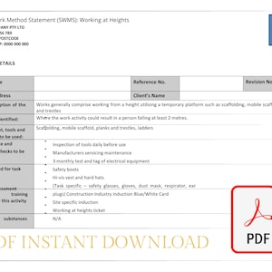 Safe Work Method Statement SWMS Working at Heights - Etsy Australia