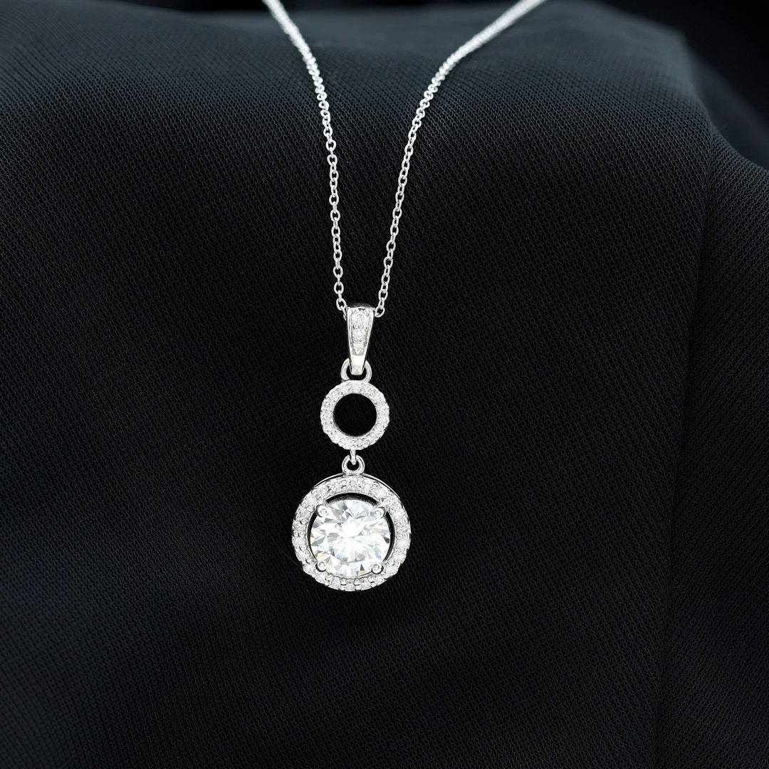 Certified Moissanite Circle Pendant Necklace Round Moissanite - Etsy