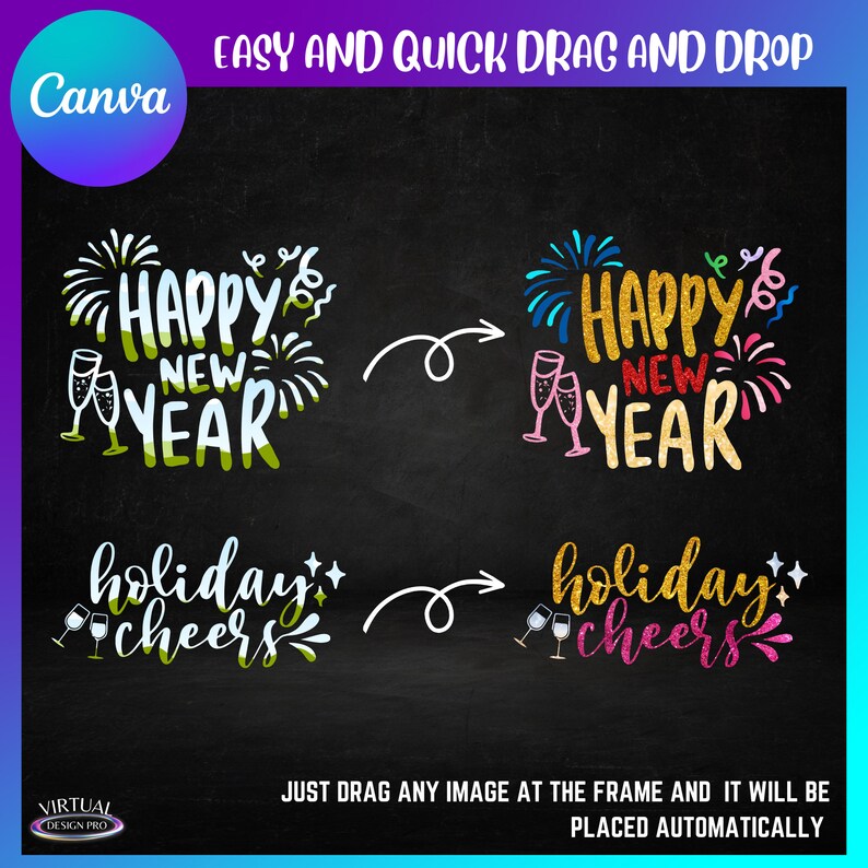New Year Canva Frames, New Year Quotes, New Year Words, Drag and Drop ...