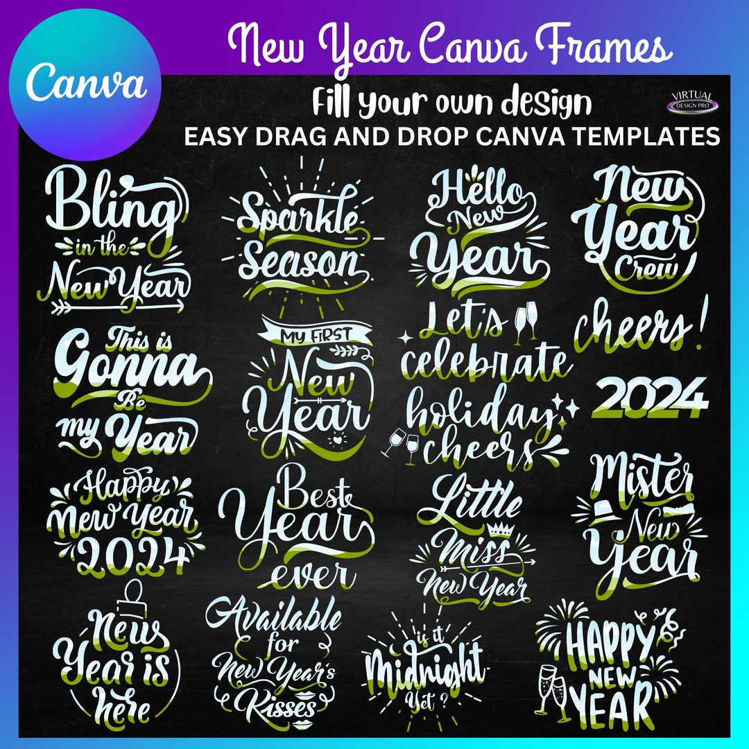 New Year Canva Frames, New Year Quotes, New Year Words, Drag and Drop ...