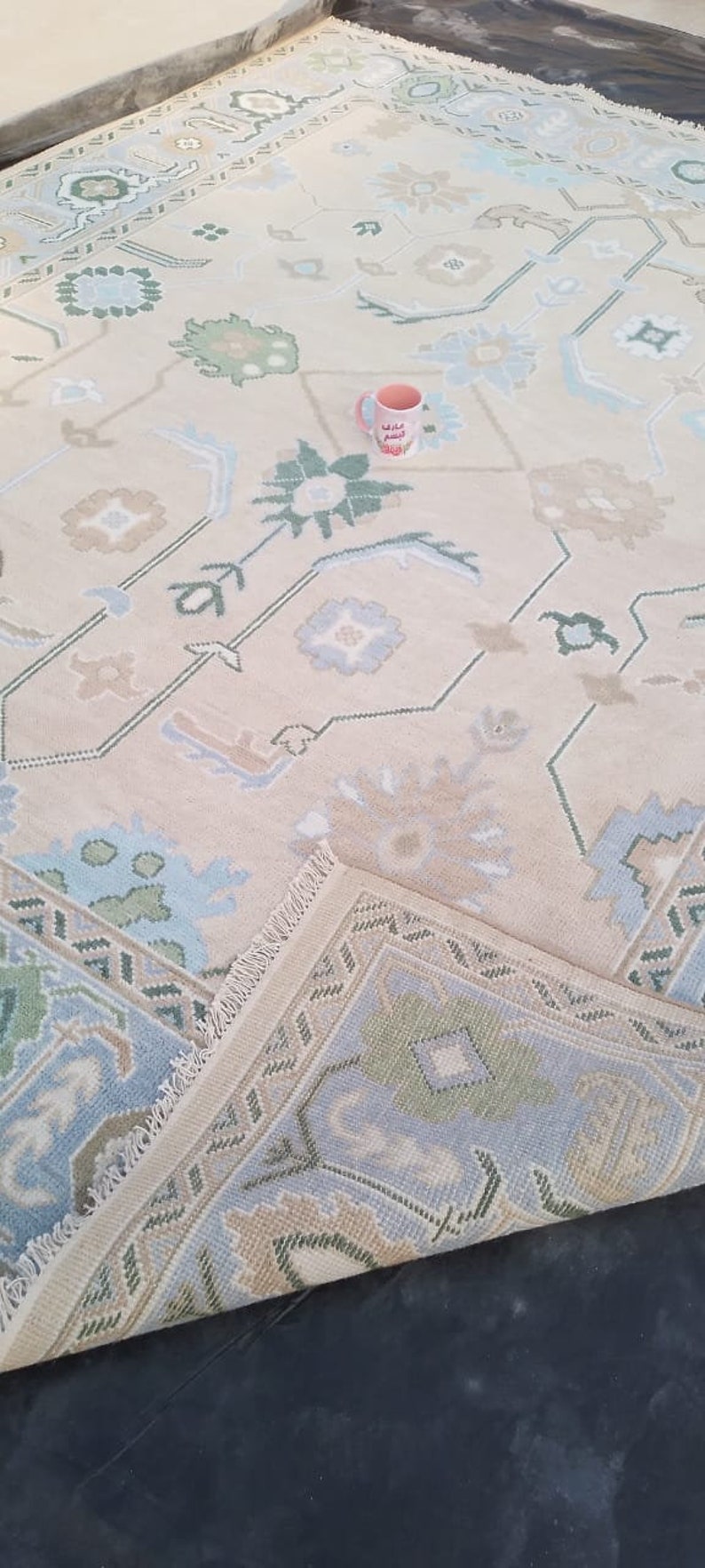 12x15 Oushak Rug Beige, Blue Color Oversize Handmade Rug, Large Area ...