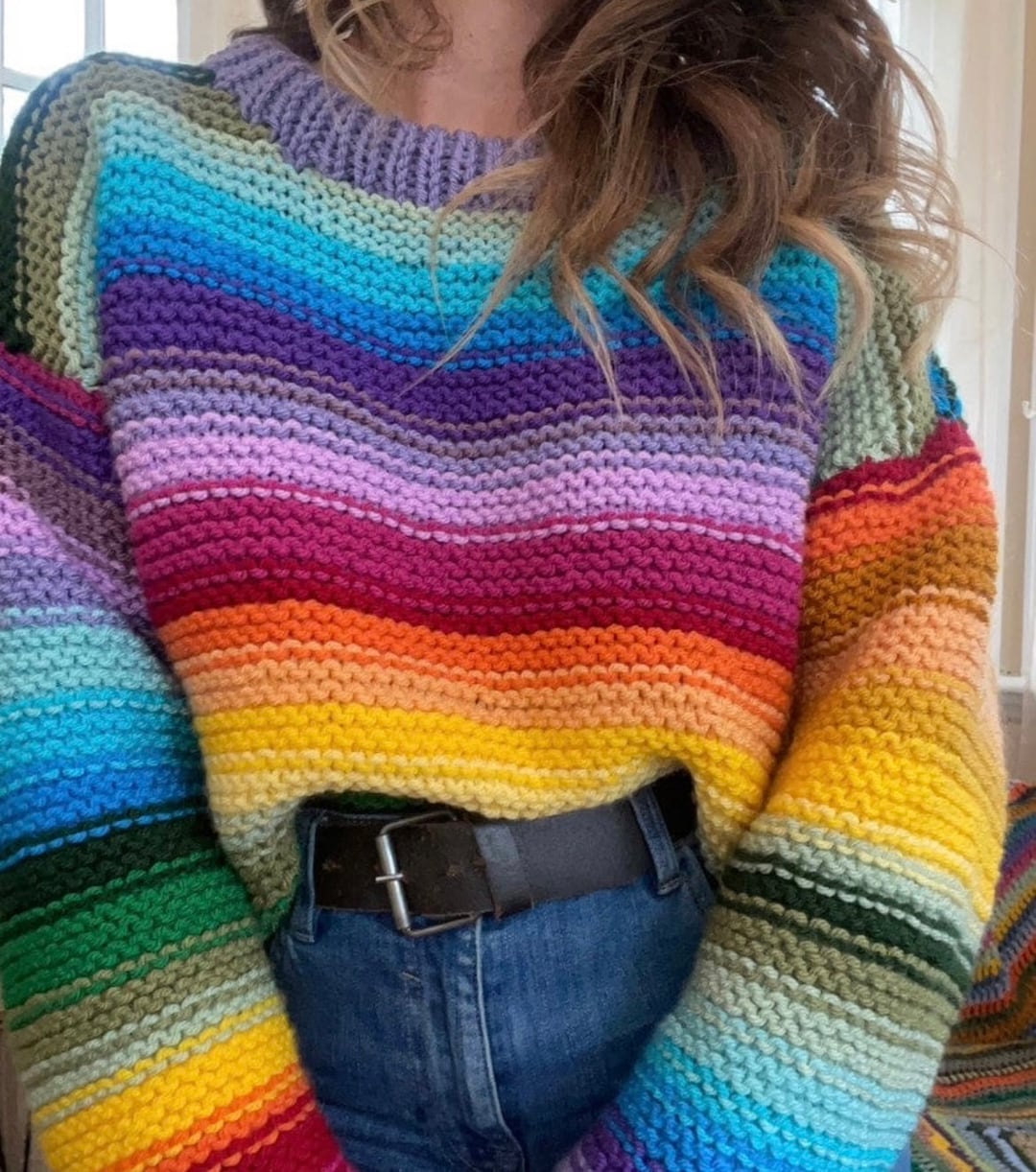 The 'joy' Sweater - Adult Chunky Easy Beginner Knitting Scrap Rainbow ...
