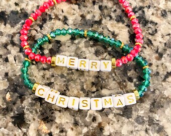 Merry Christmas Beaded Bracelets - Etsy
