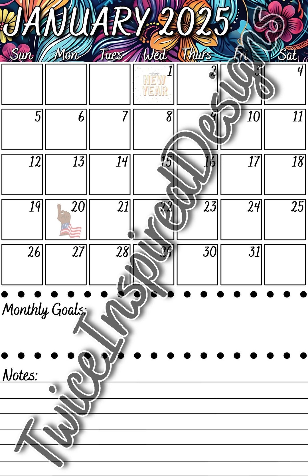 2025 Calendar Printable Digital Download PNG Half Page Vertical, Self ...
