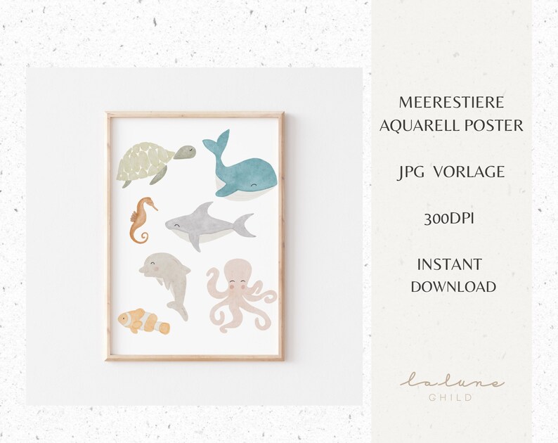 Children's Room Poster Sea Animals Ocean Ocean Poster Kidsroom Digital ...