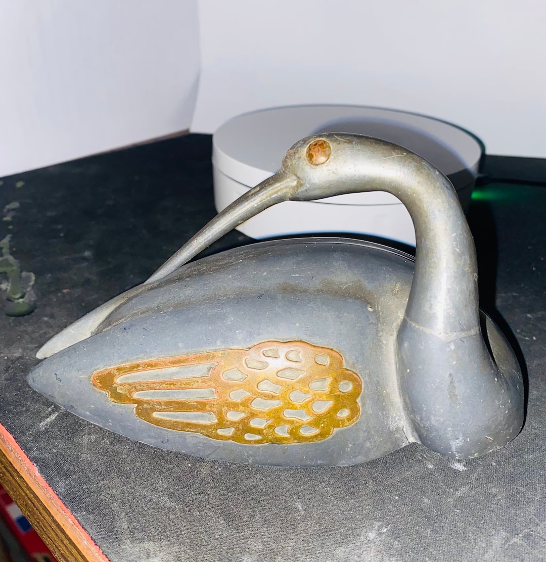 Art Deco, Finely Chiseled Tinplate and Brass Bird. Decorative Object or ...