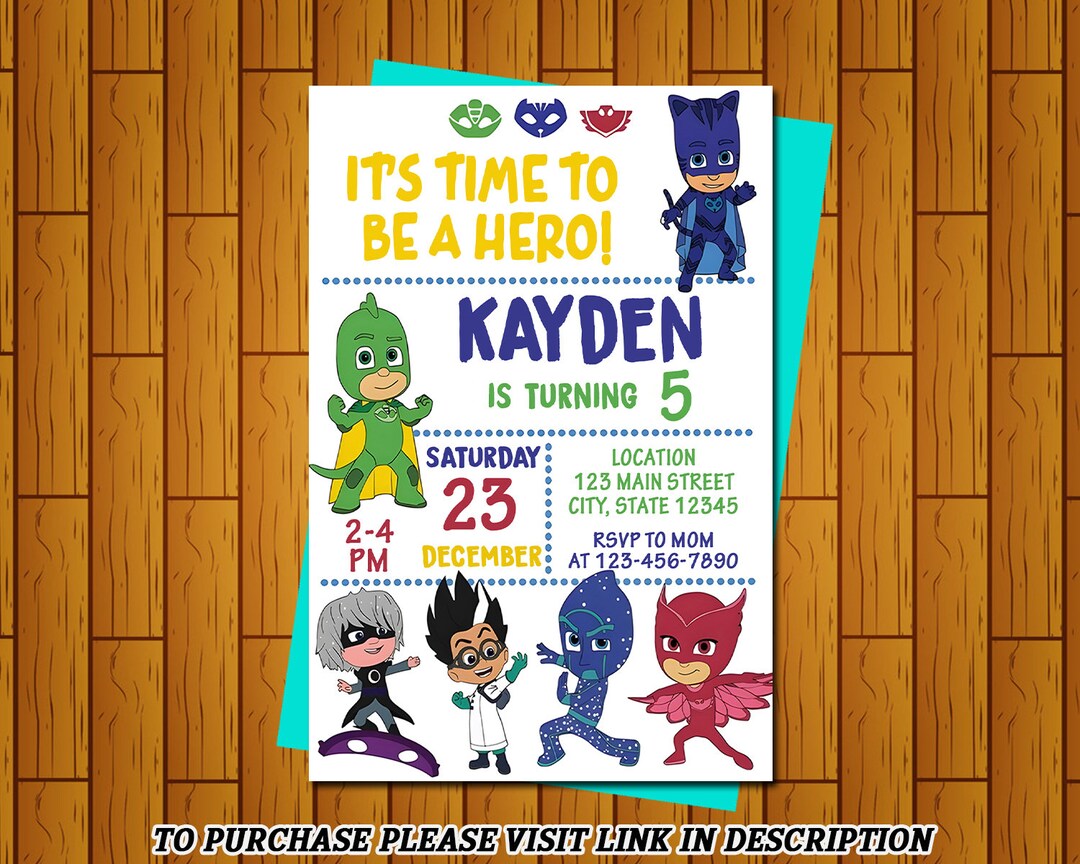 PJ Mask Birthday Invitation PJ Mask Party Invitation - Etsy