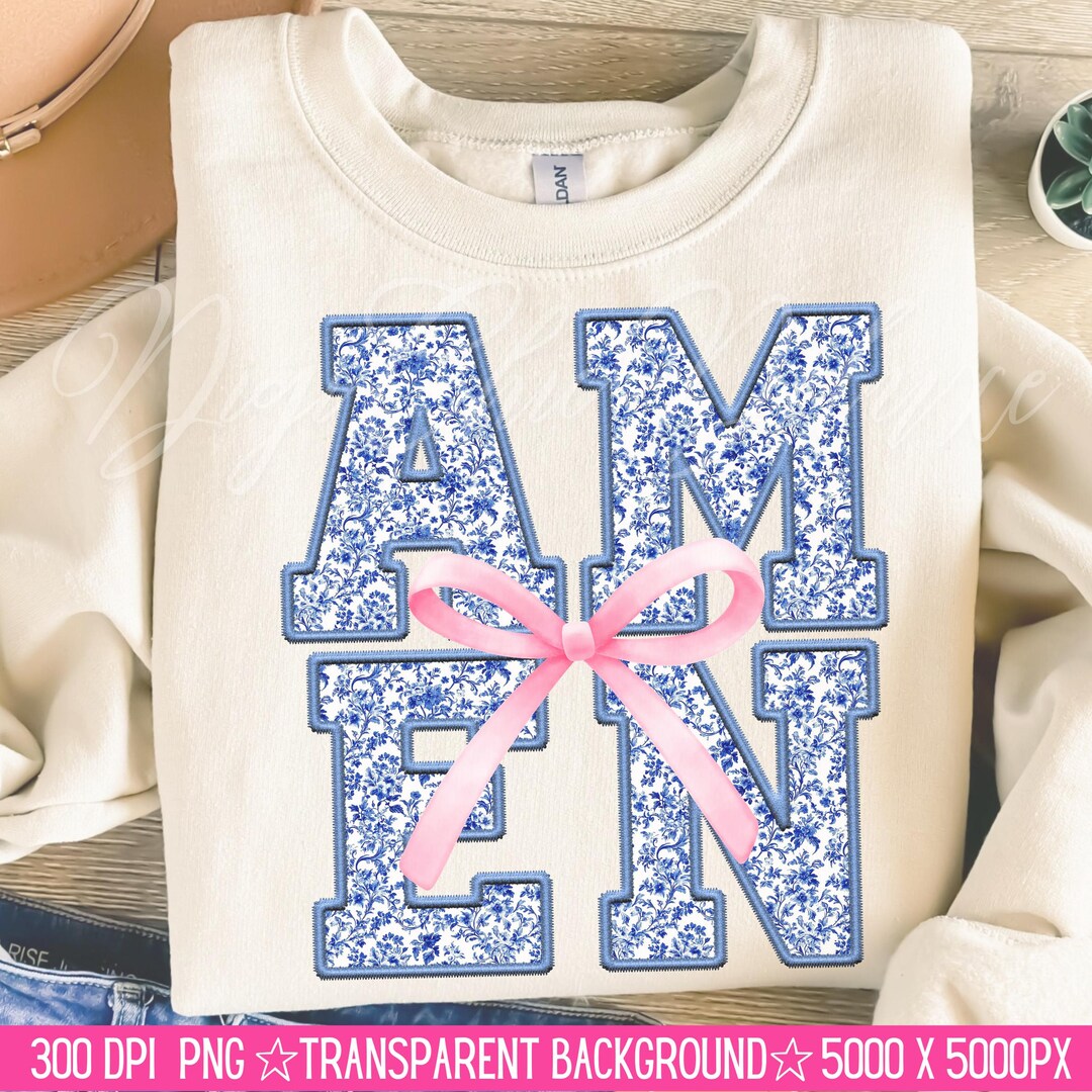 Amen Blue Toile PNG Coquette Bow PNG Easter PNG Christian Amen Varsity ...