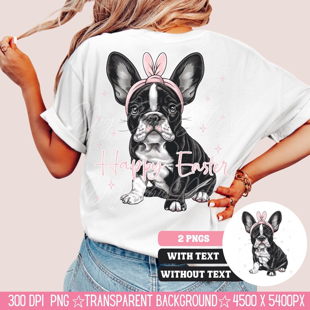 French Bulldog Easter Bunny PNG, Vintage Happy Easter PNG, Girls Kids ...