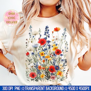 Spring Flowers Shirt Sublimation Design, Botanical Digital Download PNG ...