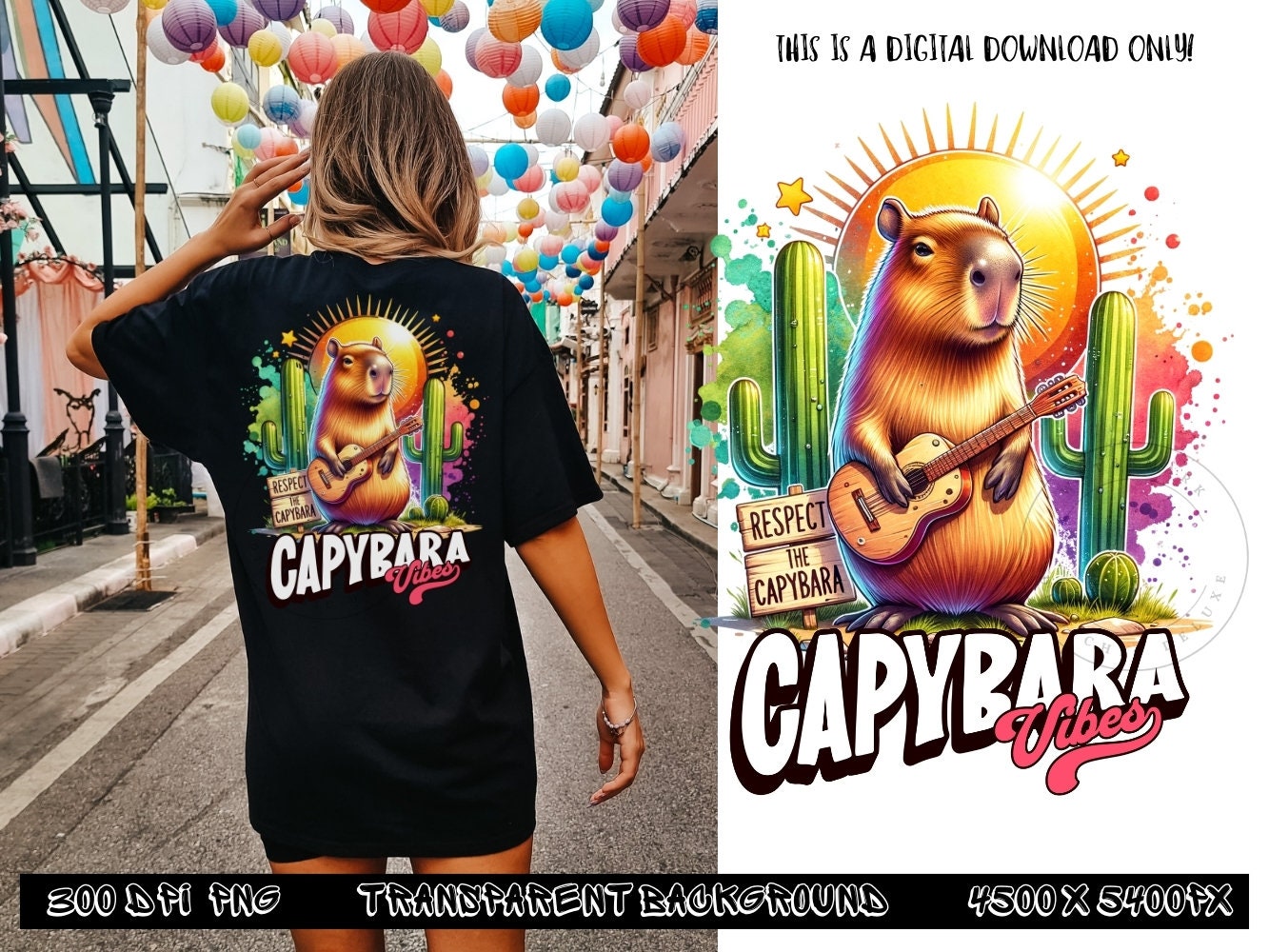 Capybara Vibes Clipart Shirt Sublimation and Dtf Design, Digital ...