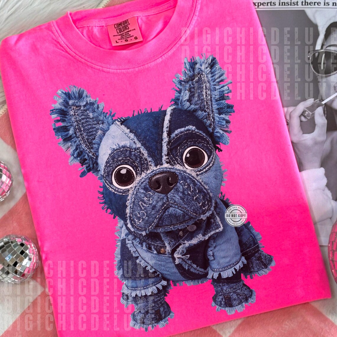 Denim Patchwork Dog PNG, French Bulldog Png, Cute Puppy Sublimation ...