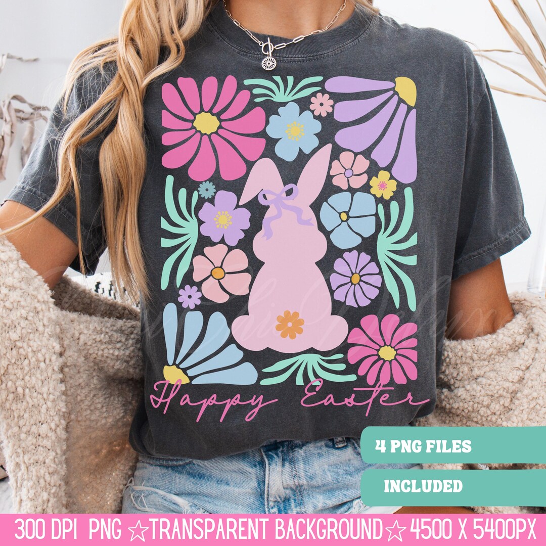 Happy Easter Png, Boho Floral Easter Png, Easter Bunny Boho Png, Retro ...
