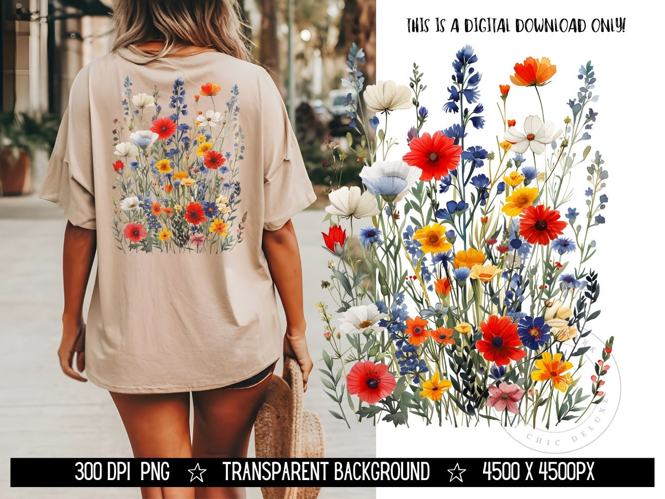 Spring Flowers Shirt Sublimation Design, Botanical Digital Download PNG ...