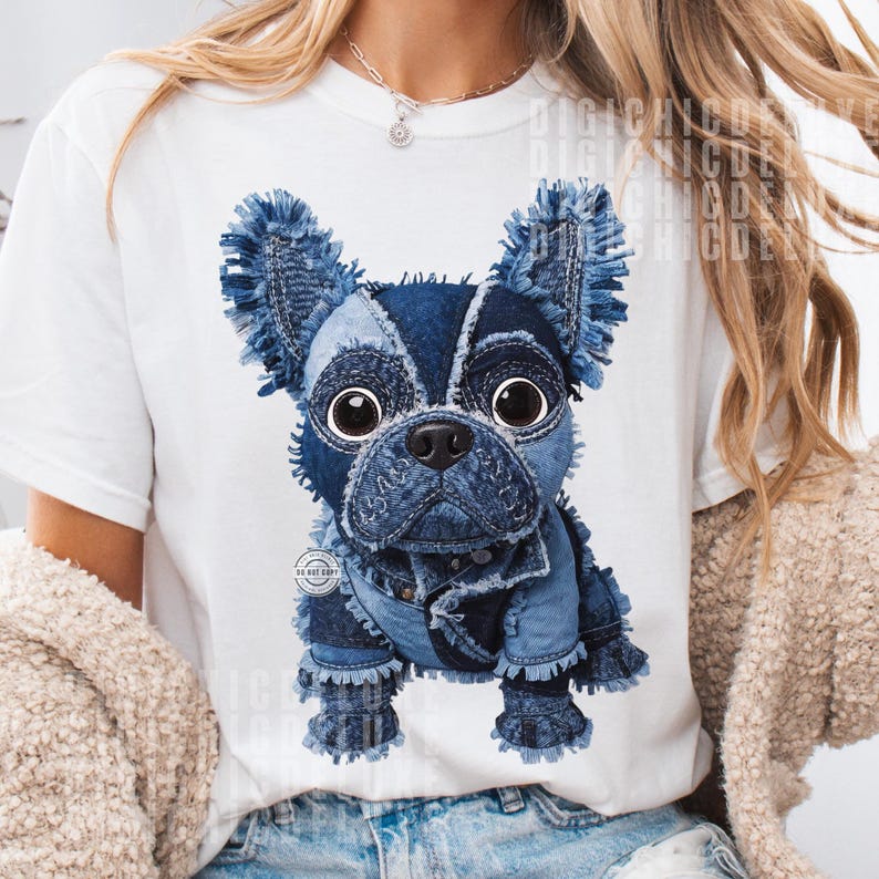 Denim Patchwork Dog PNG, French Bulldog Png, Cute Puppy Sublimation ...