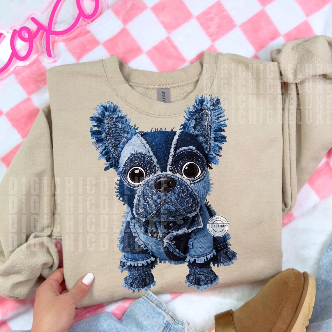 Denim Patchwork Dog PNG, French Bulldog Png, Cute Puppy Sublimation ...