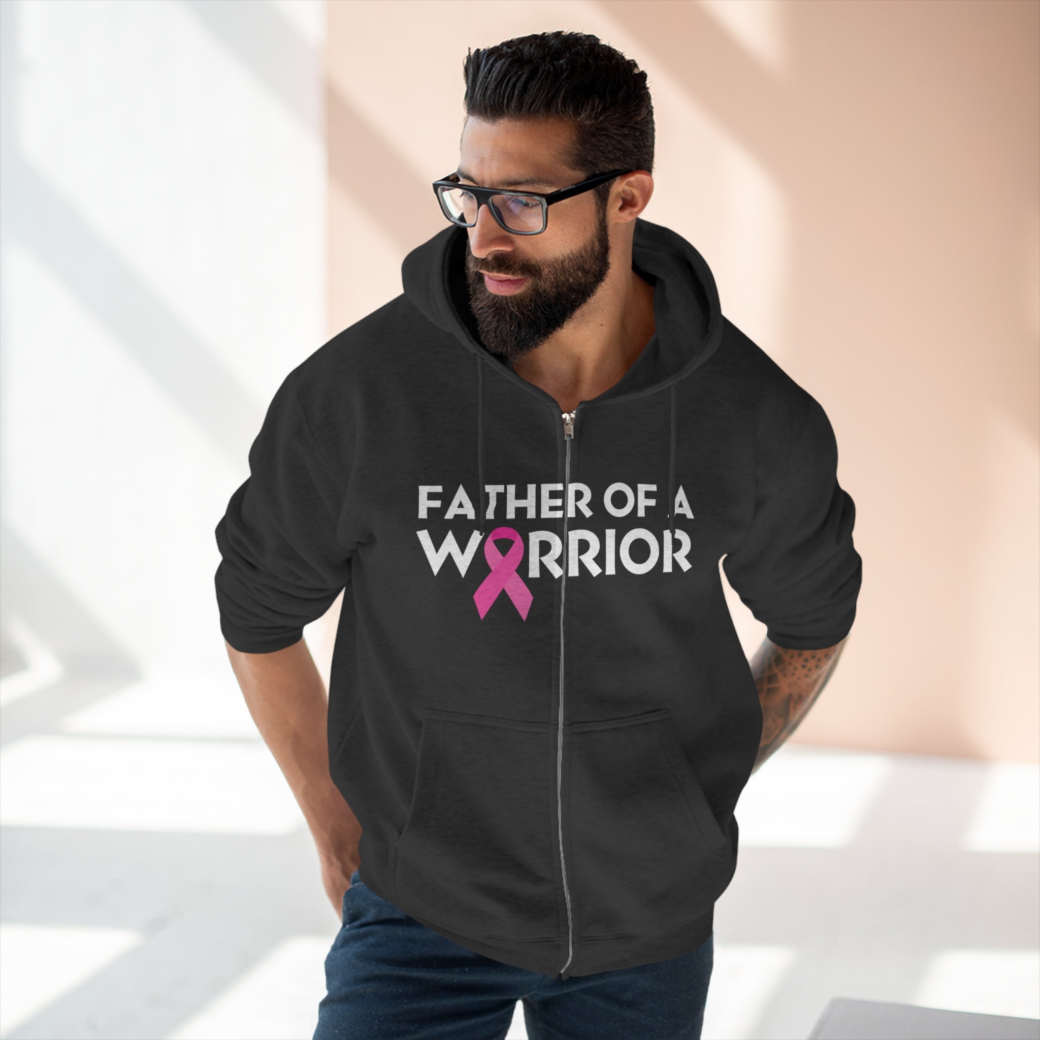 Father of Warrior Breast Cancer Zip Hoodie, Cancer Support Hoodie ...