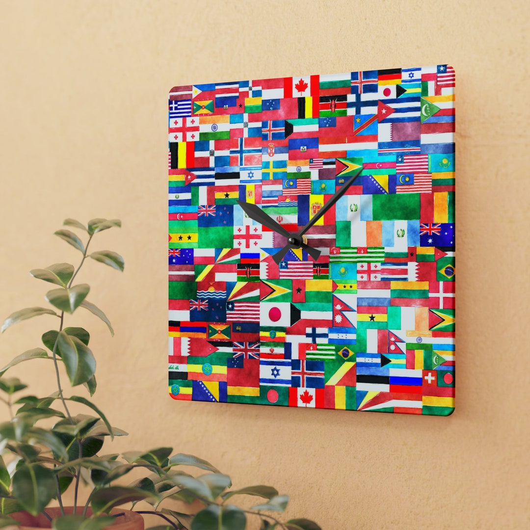 World Flags Clock, Flag of the World Clock, Geography Lover Gift ...
