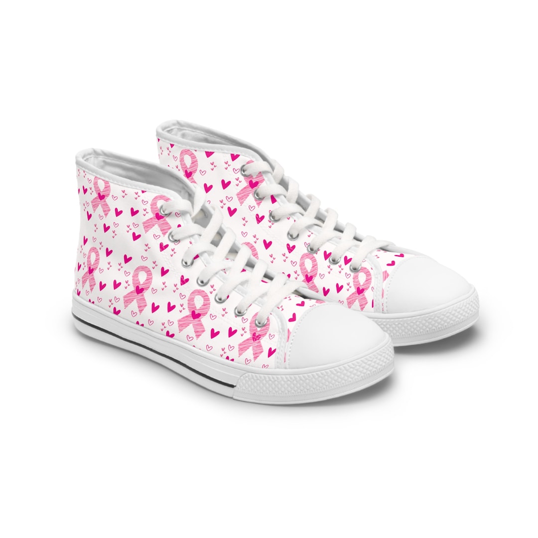 Pink Ribbon Womens High Top Sneakers, Pink Ribbon Shoes, Pink Ribbon ...