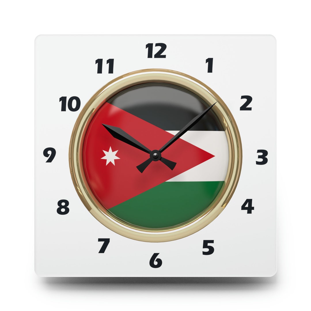Patriotic Jordanian Flag Clock, Jordan Home Decor, Round Clock Acrylic ...