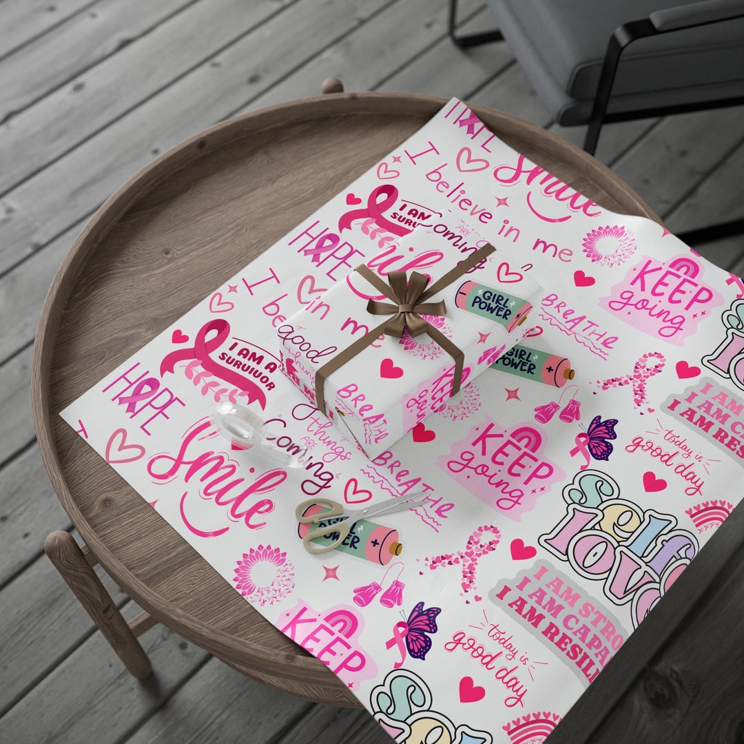 Breast Cancer Wrapping Paper Breast Cancer Gift Wrap Pink Ribbon ...