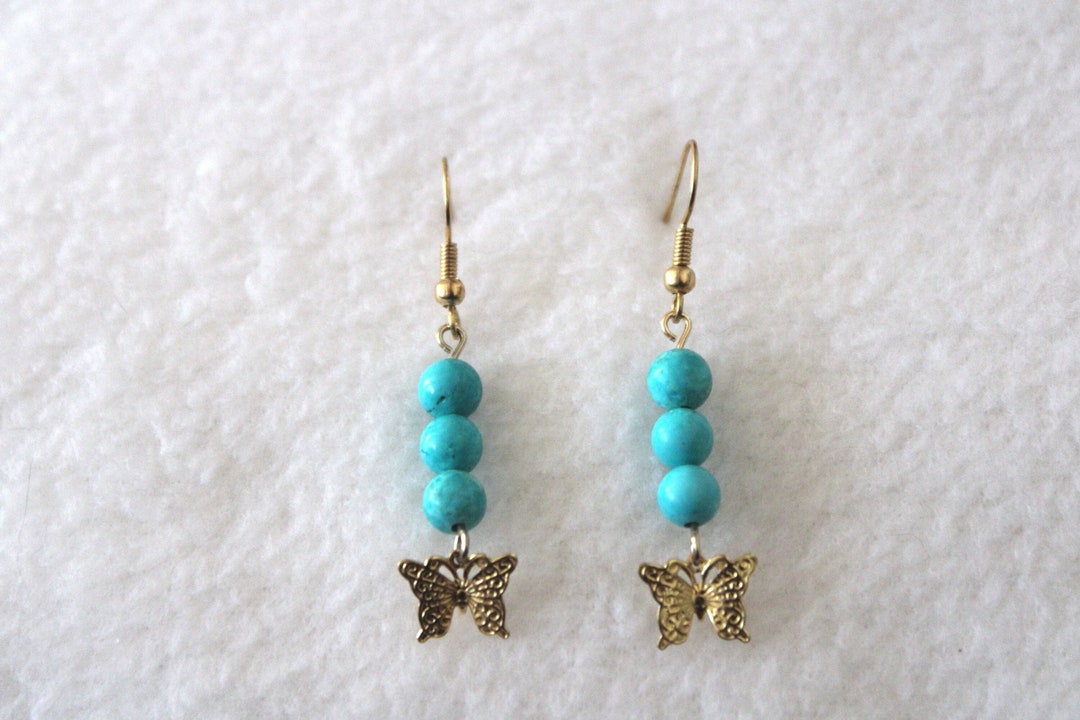 Tiny Gold-plated Filigree Butterflies With Turquoise-colored Dyed ...