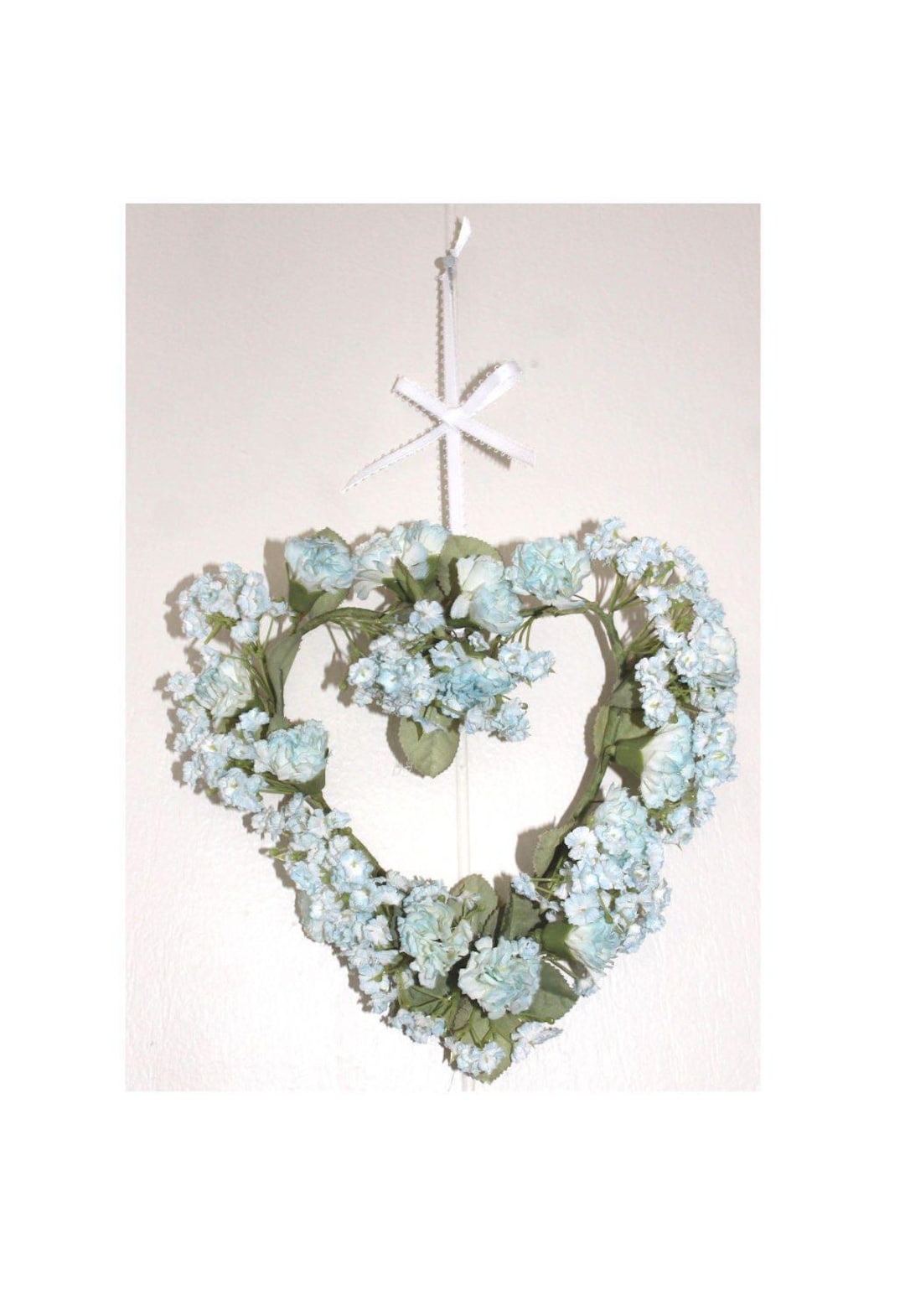 Small Heart Wreath With Blue Carnations and Baby's Breath-wall Hanging ...