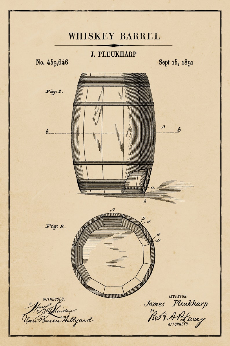 Whiskey Patent Prints Set of 6, Man Cave Blueprint Poster, Whiskey ...