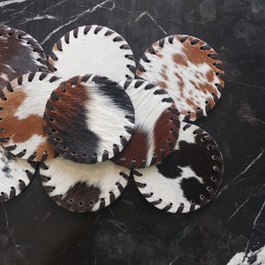 Handcrafted Real Cowhide Leather Coaster Set / Cowhide Coaster Set ...