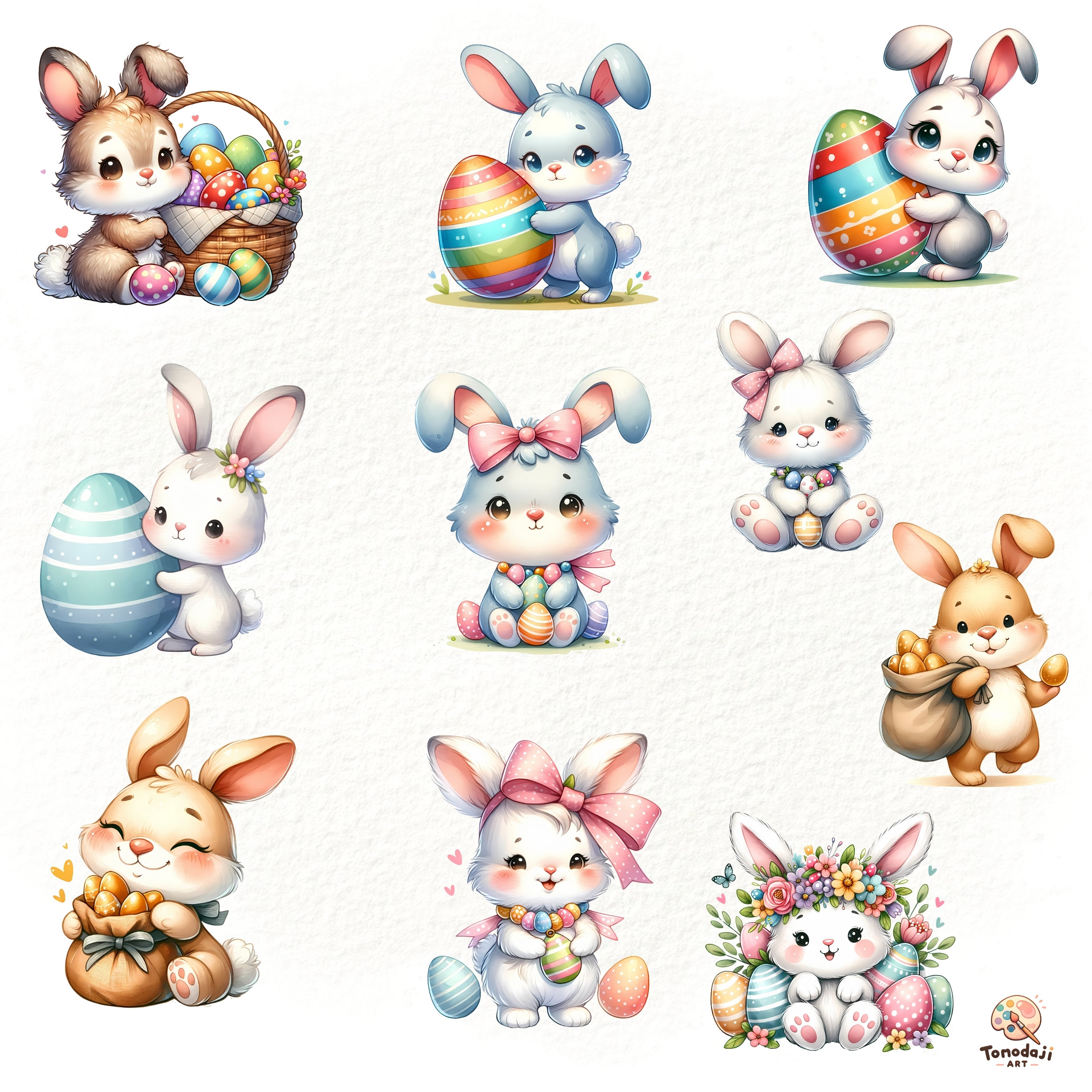 Cute Easter Bunny Clipart , Watercolor Spring Bunnies , Easter Basket ...