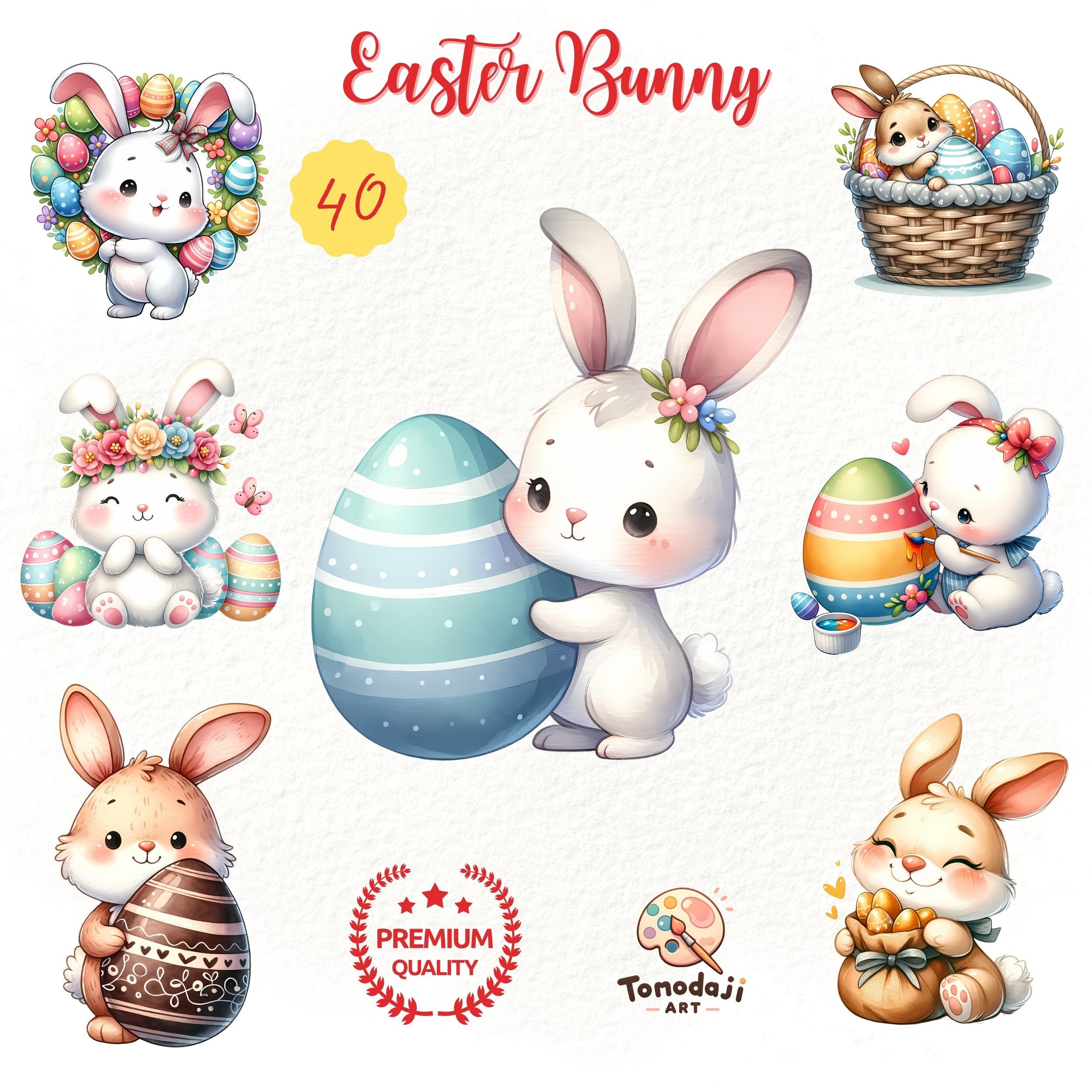 Cute Easter Bunny Clipart , Watercolor Spring Bunnies , Easter Basket ...